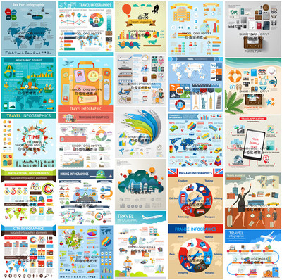 矢量设计素材 30张扁平化旅游信息图表格infographic可视化 EPS