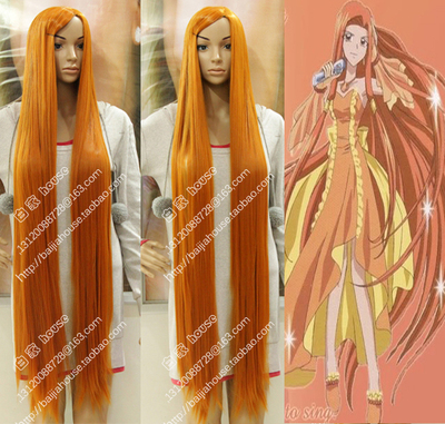 cos假发橘色侧分长刘海长直发