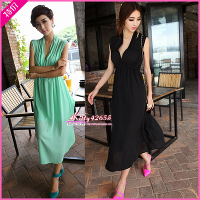 【赔钱清仓】Krazy 性感深V领交叉露背雪纺约会长裙派对女神 795