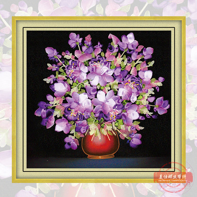 客厅卧室紫色挂画印花丝带绣包邮