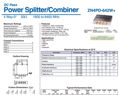 1600-6000MHz 一分四功分器 代替 ZN4PD-642W+  Mini-Circuits