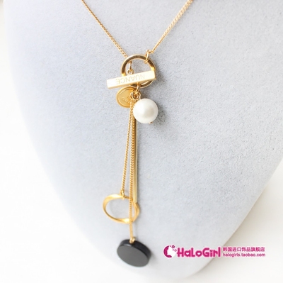 韩国时尚风长款毛衣链珍珠吊坠