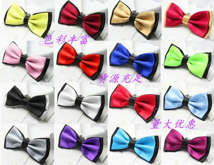 男式结婚派对纯色BOWTIE双层光面领结黑红蓝白紫女士工作蝴蝶领花