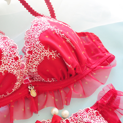 大红色本命年聚拢绣花文胸套装