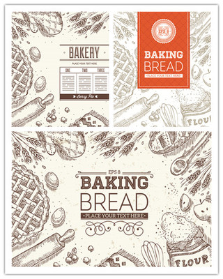 A0750矢量食物烘焙面包手绘线稿图海报菜单模板 AI设计素材