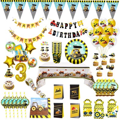 Excavator Vehicle Birthday Balloon Paper Plate Napkin Truck