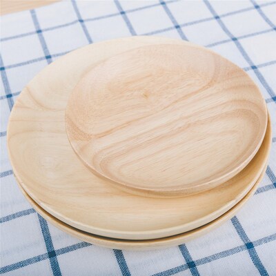 Rubber Wood Plate Roundness Fruit Dishes Dinner Plate Fast F