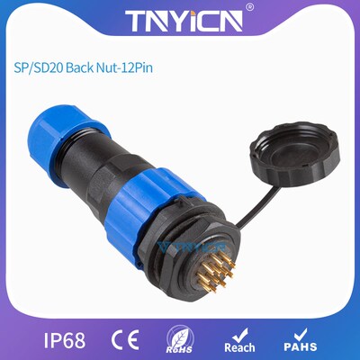waterproof Cable Connector IP68 SP/SD20 Back Nut 12Pin Wire