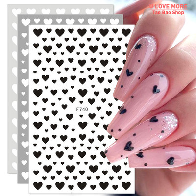 1PC 3D Nail Stickers Black Heart Love Self-Adhesive Slider L