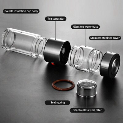 400ml Glass Water Bottle With Loose Leaf Tea Strainer Tea In