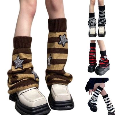 Goth Punk Knee High Foot Cover Socks Women Sequins Star