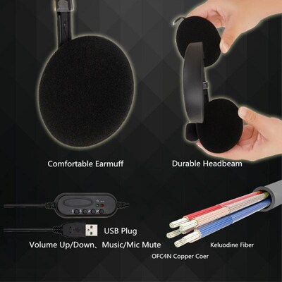 Microphone Usb Headset Call-Center Multi-Key-Control Laptop/