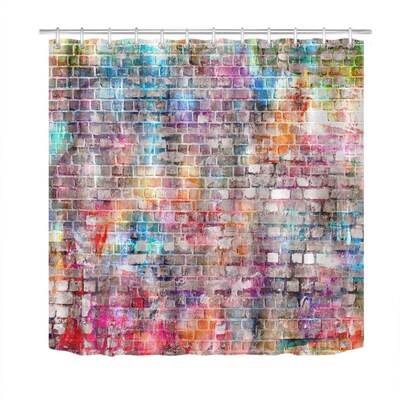Graffiti Grunge rban Brick Art Wall Extra Long Shower Curtai