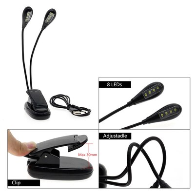 Book-Light Desk-Lamp Gooseneck Music-Stand Usb Led Adjustabl