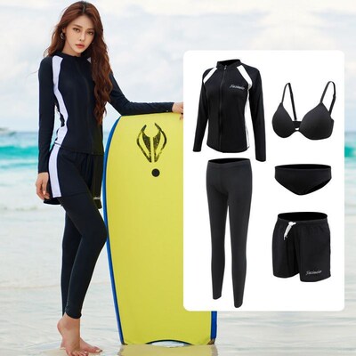 Uoa泳衣女夏分体保守大码长袖潜水服长袖浮潜防R嗮速干韩国水母衣