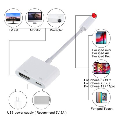 Lightning to HDMI Cable HD TV Digital Type C Adapter 5V 108