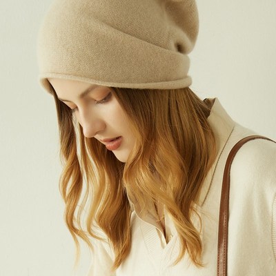 羊绒帽子女秋冬百搭大头围冷帽护小显脸保暖耳堆堆帽毛线针织帽男