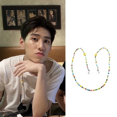 BKPP一心一译同款彩虹笑脸口罩眼镜项链绳陶瓷米珠泰明小挂饰男女