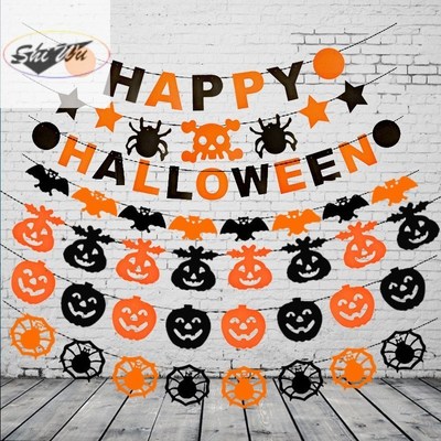 halloween non-woven color letters flag spiders skull pendant