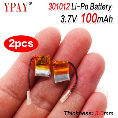 2pcs 100mAh 3.7V 301012 lithium polymer lipo rechargeable ba