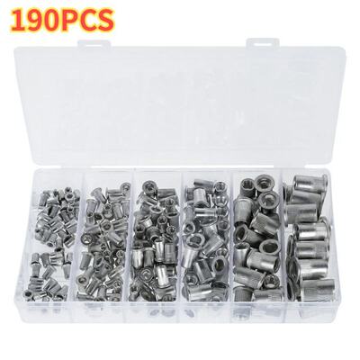 190Pcs M3 M4 M5 M6 Rivet Nuts Carbon Steel Flat Head Threade