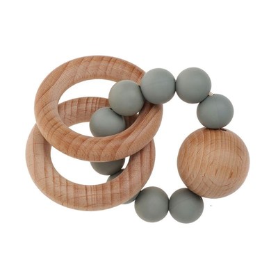Baby Rattle Bracelet BPA Free Silicone Teether Organic Wood