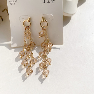 欧美外贸饰品时尚个性简约百搭小众设计感水晶流苏轻奢高级感耳环