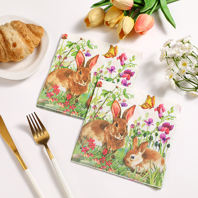 Happy Easter复活节兔子 彩色餐巾纸 印花纸巾 环保派对用纸