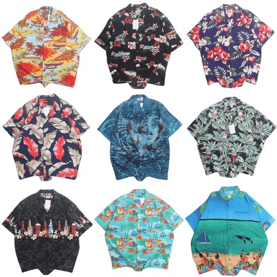 vintage古着美国制夏威夷Hawaii美式街头宽松短袖古巴领花衬衫