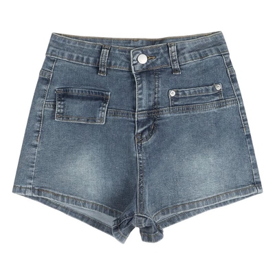 Retro denim shorts for women straight leg wide leg hot pants