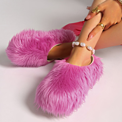Hairy imitation fur increased height, thick soled slippers