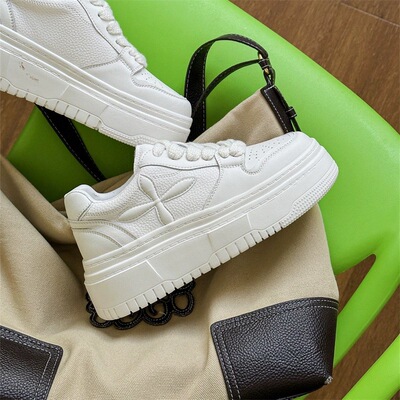 真皮版十字花松糕板鞋厚底小白鞋