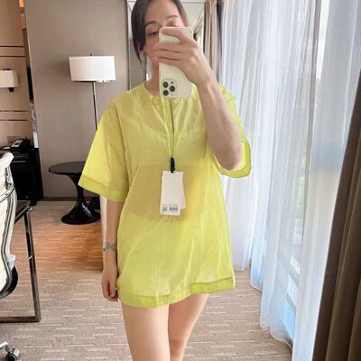 半透明网纱半拉链短袖宽松短袖