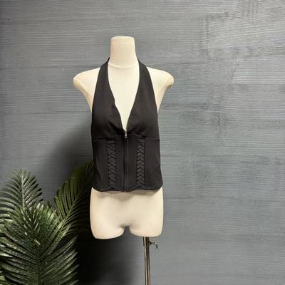 镜服饰夏季性感V领挂脖绑带拉链抹胸女修身显瘦辣妹风上衣1499