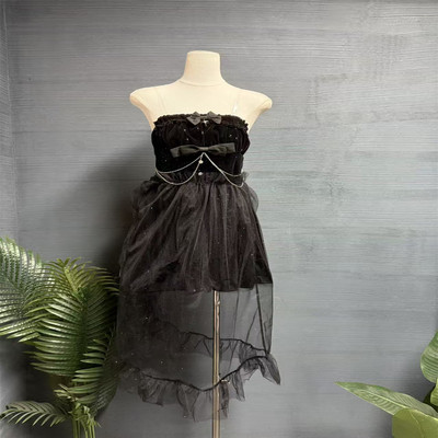 镜服饰2025秋季仙女风抹胸网纱连衣裙女重工蝴蝶结礼服裙40034