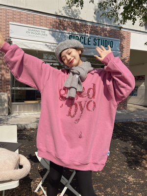 重工刺绣宽松加绒加厚卫衣女冬季