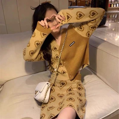 品牌撤柜外贸欧洲站意大利高端尾货撞色拼接小香风针织裙两件套女