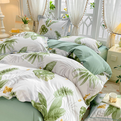 清新田园高品质纯棉13376全棉四件套亲肤纯棉被套床单床笠四件套