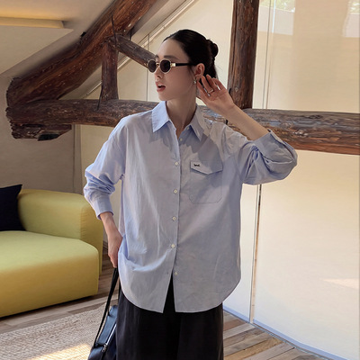 MOXI十三行女装2026年春季新款韩版翻领刺绣长袖衬衫上衣衬衣女