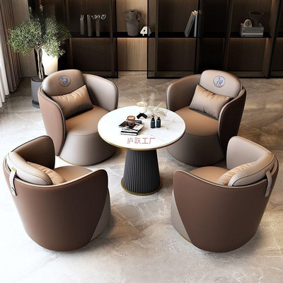 商务洽谈沙发茶几组合办公室轻奢一桌四椅酒店会所接待纽扣沙发