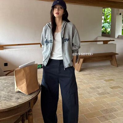 2026秋韩系街头字母连帽卫衣女