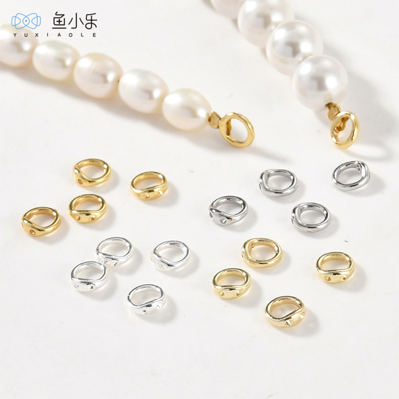 14k/18k包金保色藏线扣双孔猪鼻闭口圈diy珍珠手链项链收尾配件