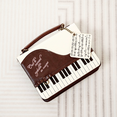 HIATUS复古文艺钢琴刺绣音符插卡双肩斜挎包vintage简约公文小包
