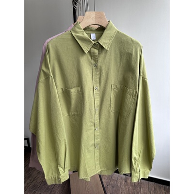 小王家82122春季女宽松大码胖mm休闲背后刺绣字母慵懒风长袖衬衣