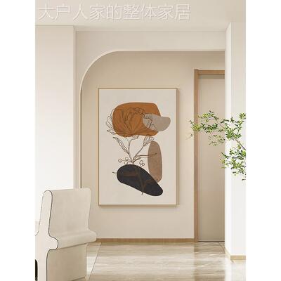 网红奶油寂风花卉肌理感客侘厅沙级背高墙落地发挂画装玄关抽景象