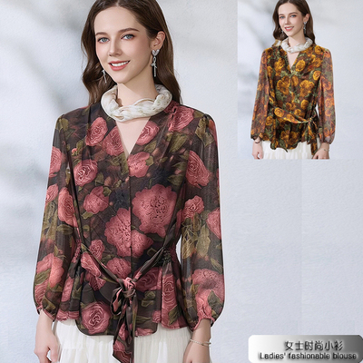 2026春夏新款女V领长袖宽松衬衫