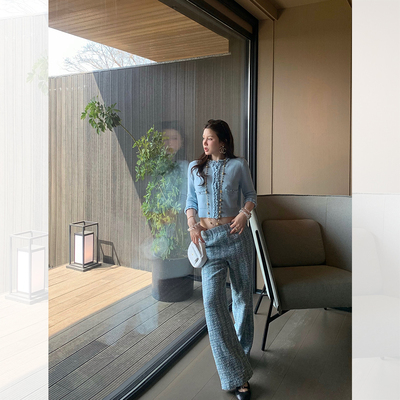 IUIU阿晶家 人间香香 baby蓝裤子女2025春夏新款直筒宽松休闲裤