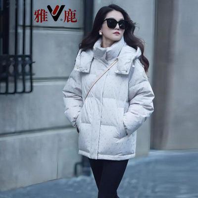 印花新款白鸭绒外套时尚可拆卸帽