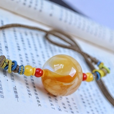 正品天然俄料精品妖花溶洞蜜蜡34.2mm圆珠锁骨链文玩珠宝饰品