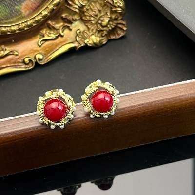 铜合金8016复古百搭时尚红色耳饰